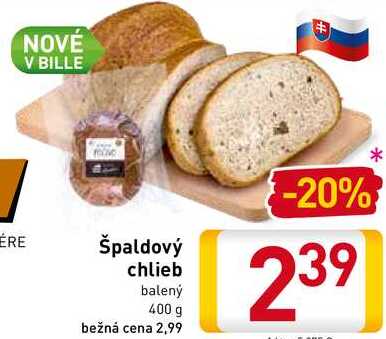 Akcia na Špaldový chlieb 400 g za 2,39 €, Slané pečivo v Billa - Jubeo.sk